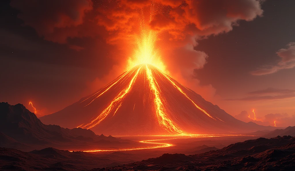 A cosmic volcano on an alien planet, erupting with fiery magma into ...
