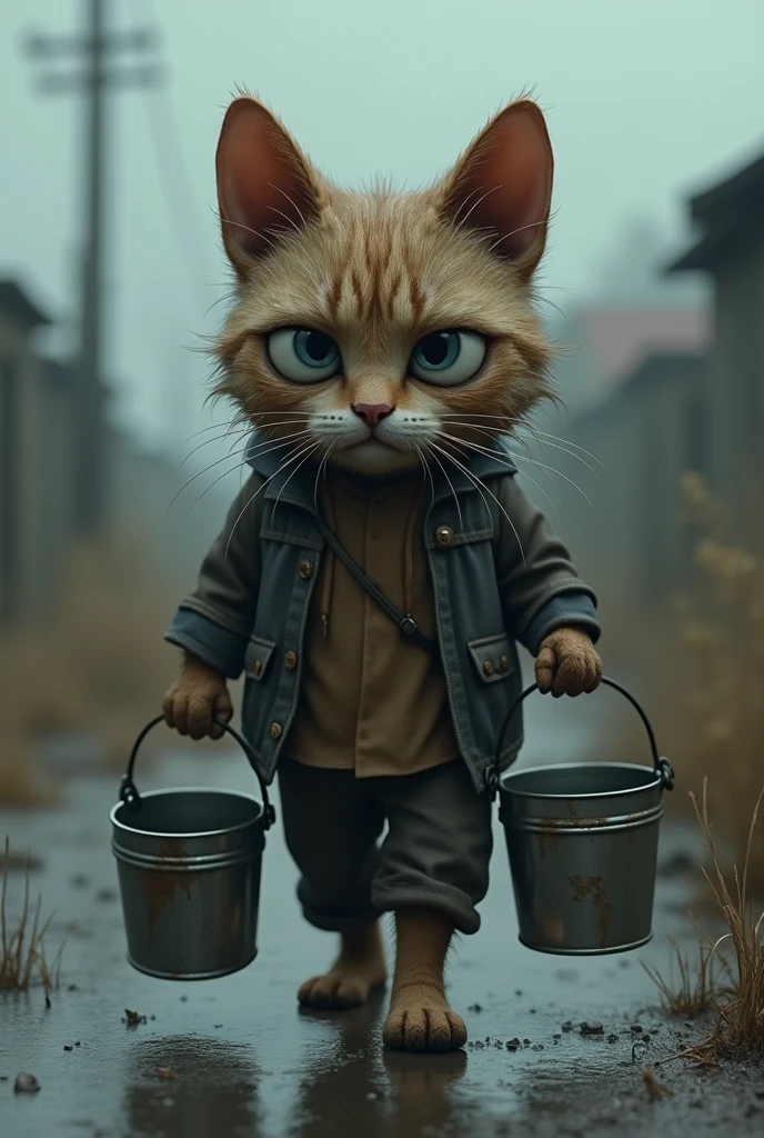 . Prompt: "A hyper-realistic 3D image of a sad, anthropomorphic cat ...