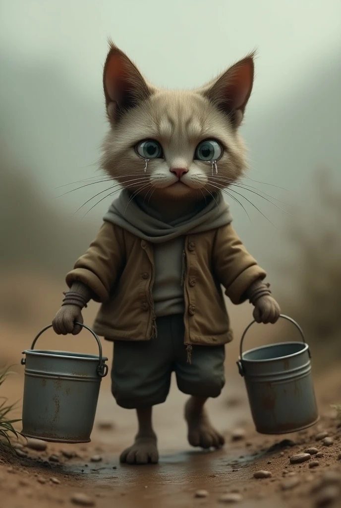 . Prompt: "A hyper-realistic 3D image of a sad, anthropomorphic cat ...