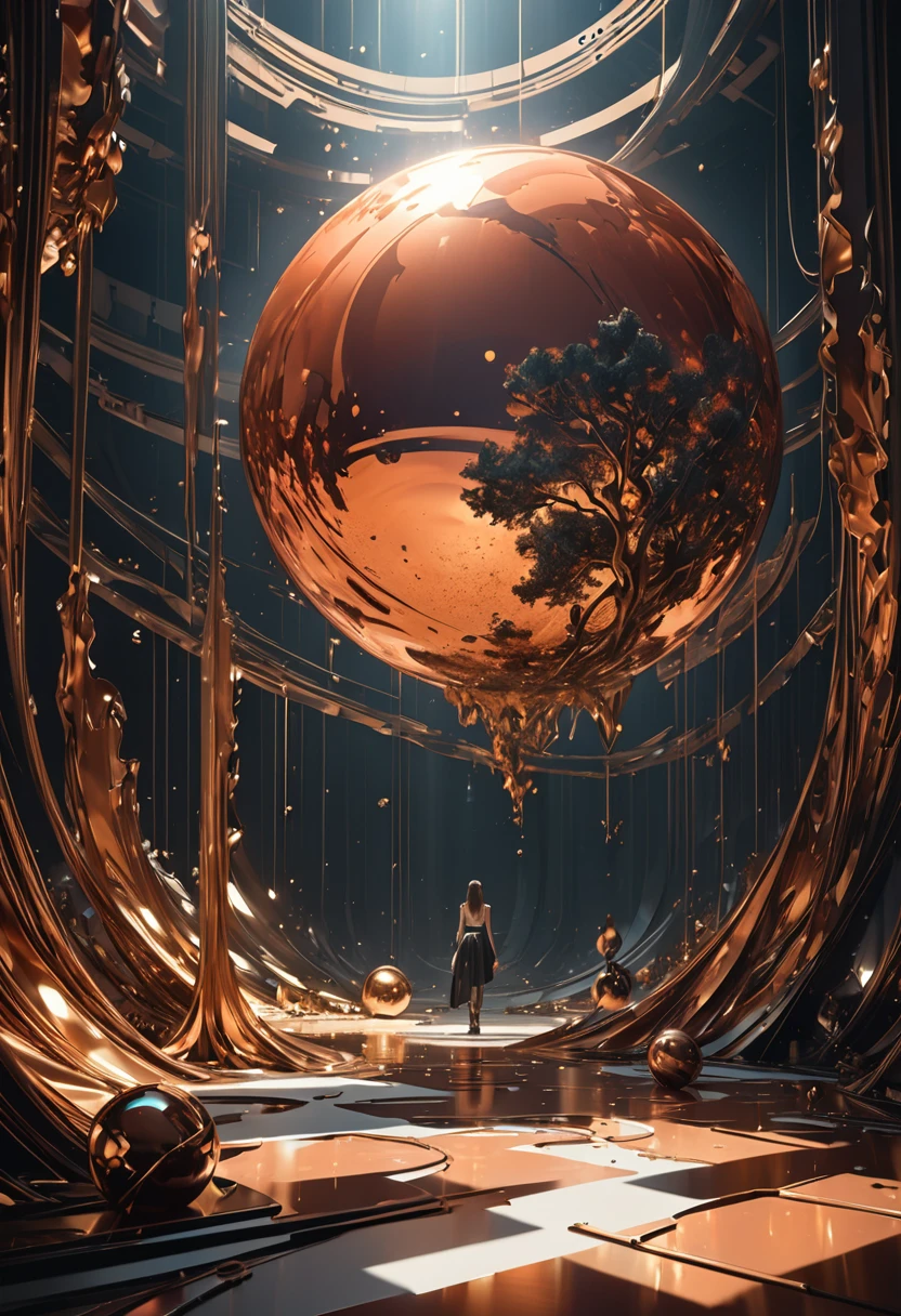 Conceptual installation fantasy illustration art, Copper-plated Mars ...