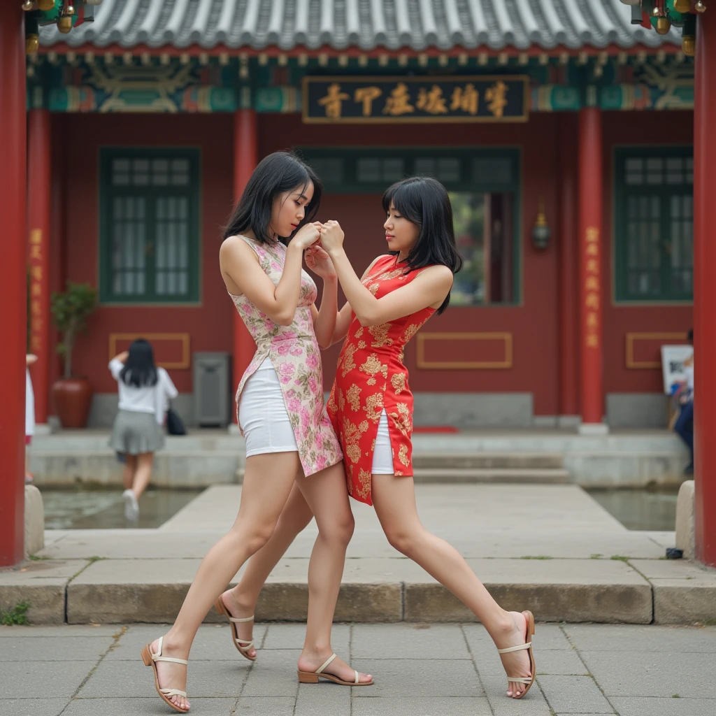 Japanese very beautiful idol, 2girls, Wearing a cheongsam dress - SeaArt AI