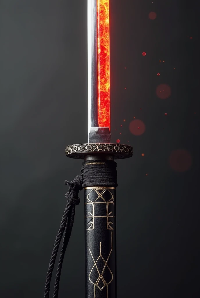 Japanese katana with silver edge and fiery red spine, The black saya ...