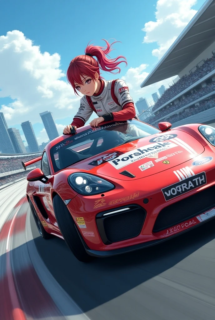 Anime girl racer and porsche - SeaArt AI