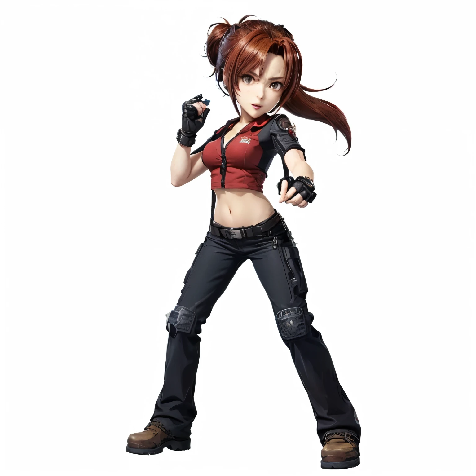 A woman with a gun in her hand and a red shirt, natalie from epic ...