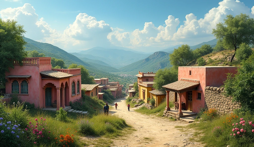 A houses in city like village of green rajasthan in 2016 - SeaArt AI