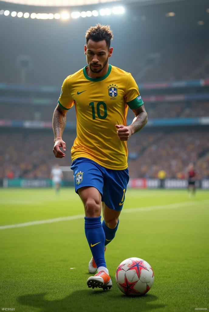 Neymar jogs onto the field, casually bouncing a ball on his foot ...