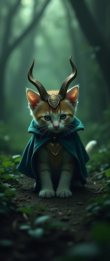 Loki as a kittens. In a dense background looks horror. The kitten is ...