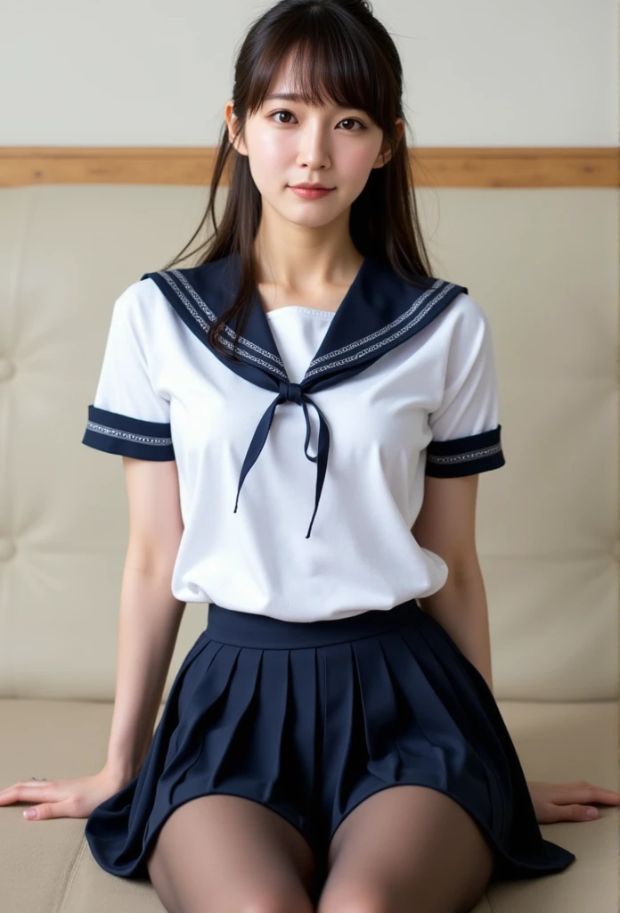 Full body front、sit、 black pantyhose,mini skirt, (skirt lift - SeaArt AI