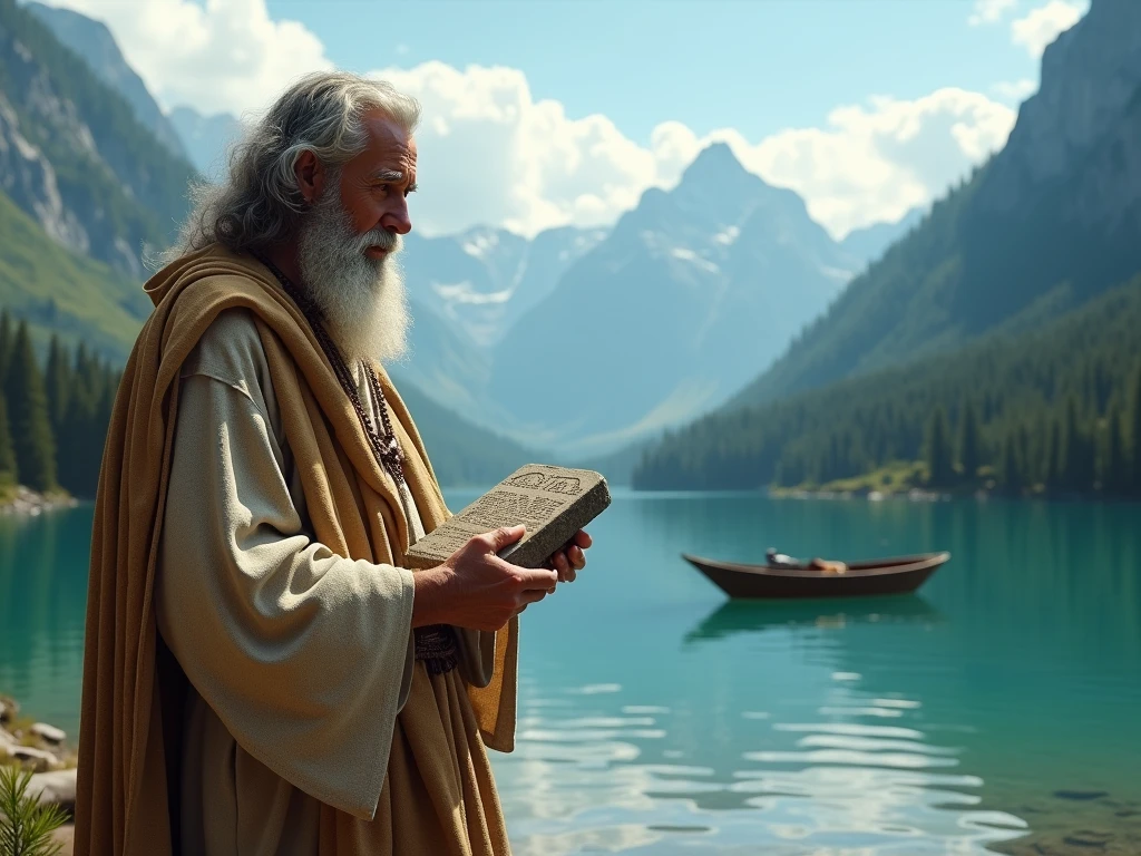 Ultra realistic image BEAUTIFUL MOSES HOLDING THE TEN COMMANDMENTSA ...