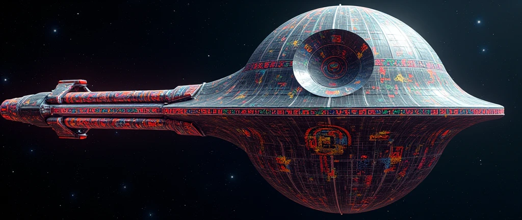 Death star with giant futuristic rifle barrel at the barrel, covered in ...