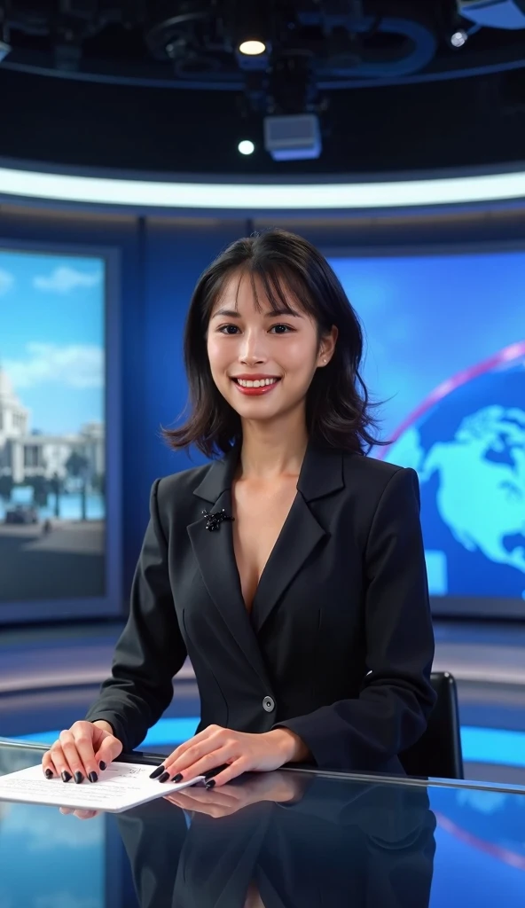 A female announcer is reading the news - SeaArt AI