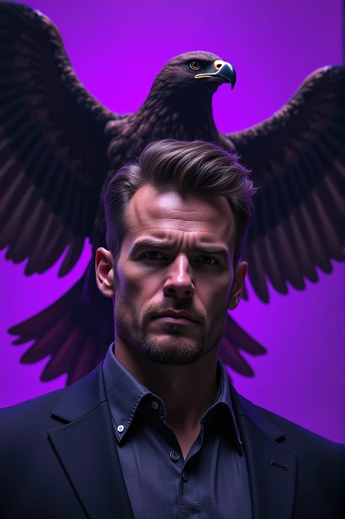 Handsome man with firm and authoritative face, masculine purple ...