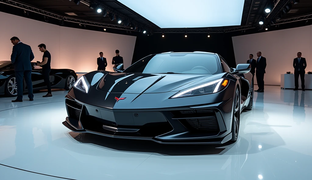 An ultra-modern, high-end car showroom showcasing a 2025 Chevrolet ...