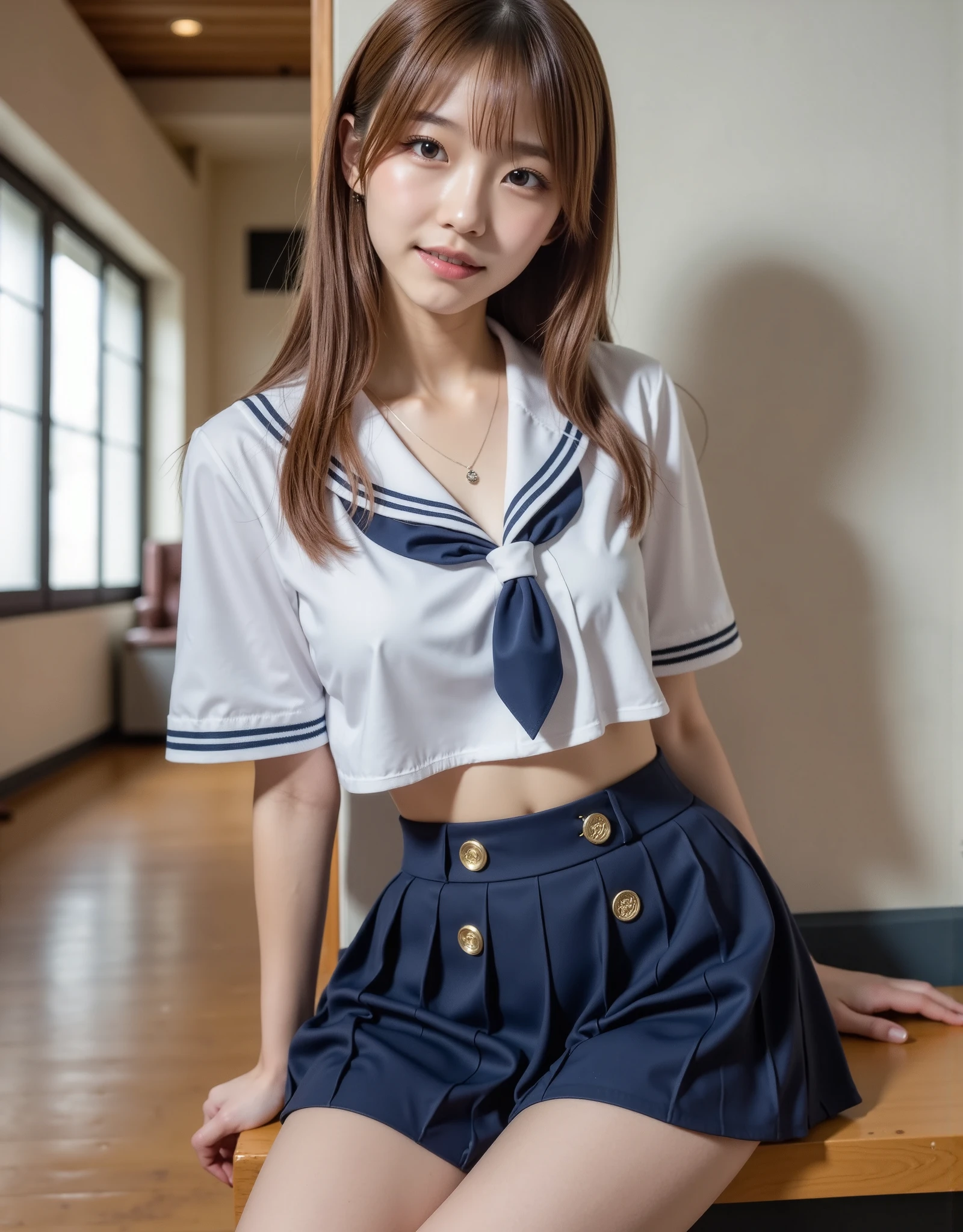 1 girl, Gal,((Japan 、( High School Uniform with Buttons :1.3 - SeaArt AI
