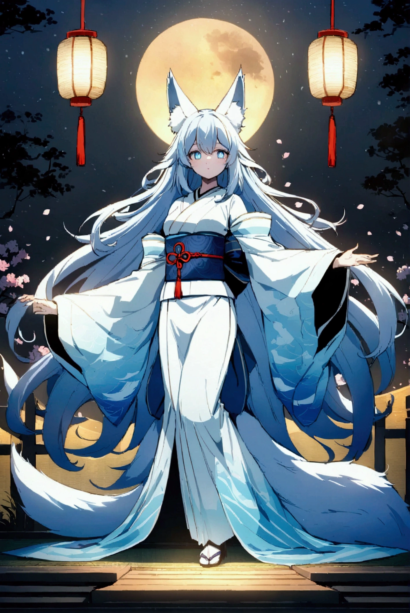 Torii Shrine maiden Nine-Tailed Fox fox Light blue hair beast girl ...