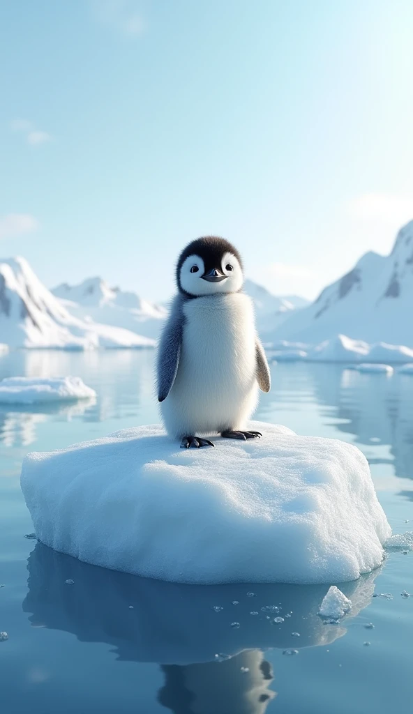 Baby penguin stand on iceberg - SeaArt AI