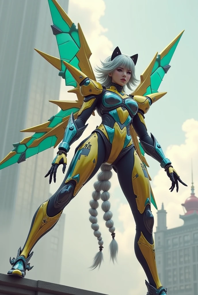 Create a Chinese-Japanese female robot killer image, a muscular body ...