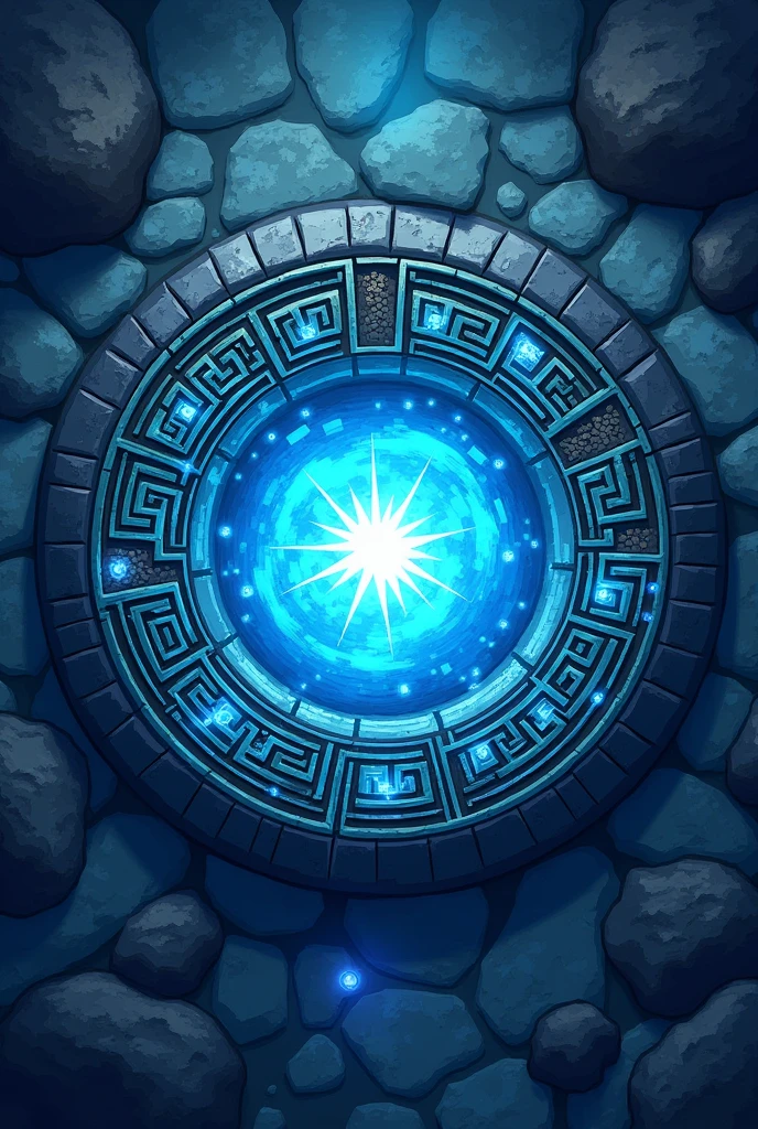 Create a 2D pixel art image of a mystical, circular magic portal or ...