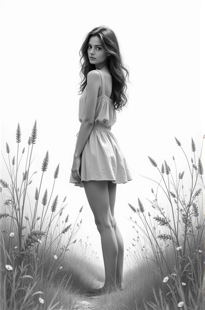 Create a realistic black and white drawing of a human girl of ...