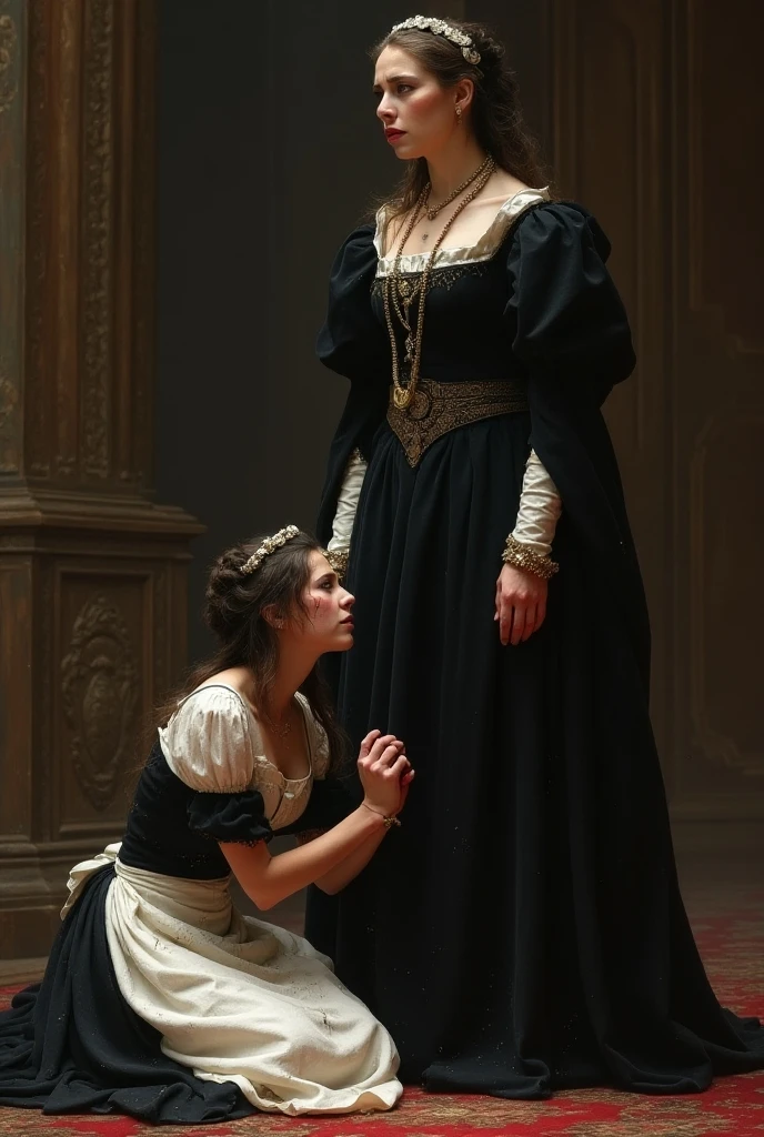 The maid, after several lashes, fell to her knees, sobbing and pleading ...