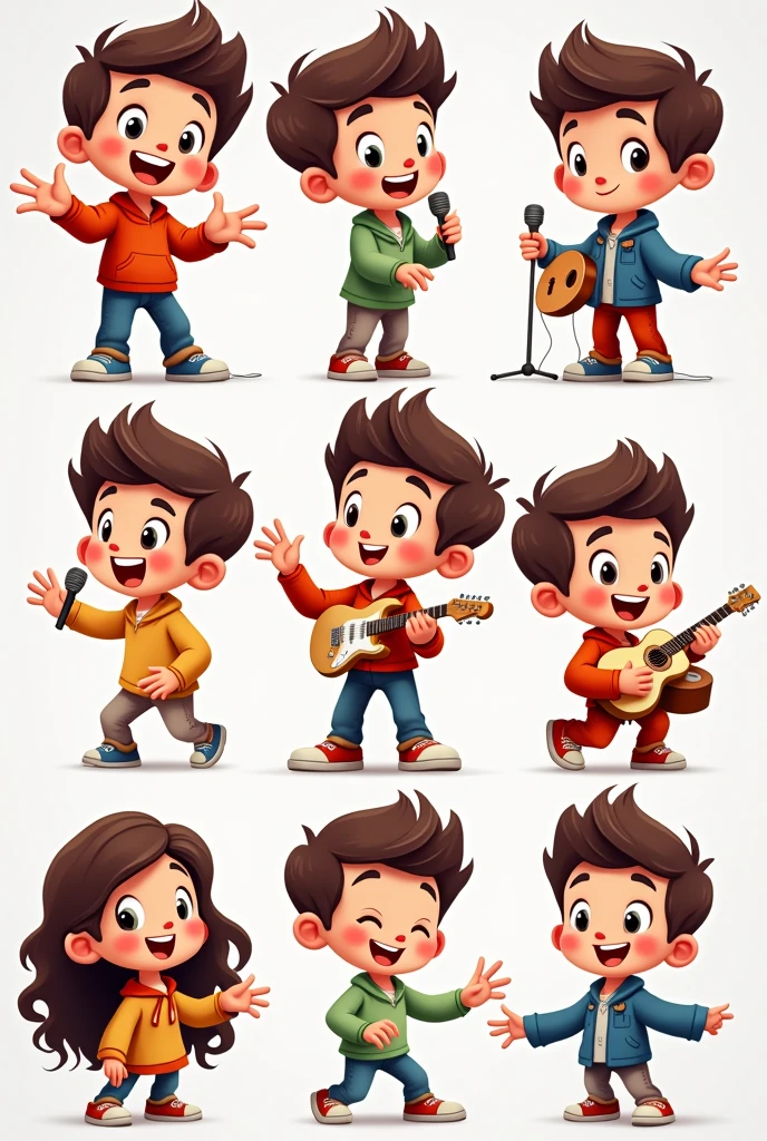 Create a character, A singer , in cartoon, should be friendly to ...