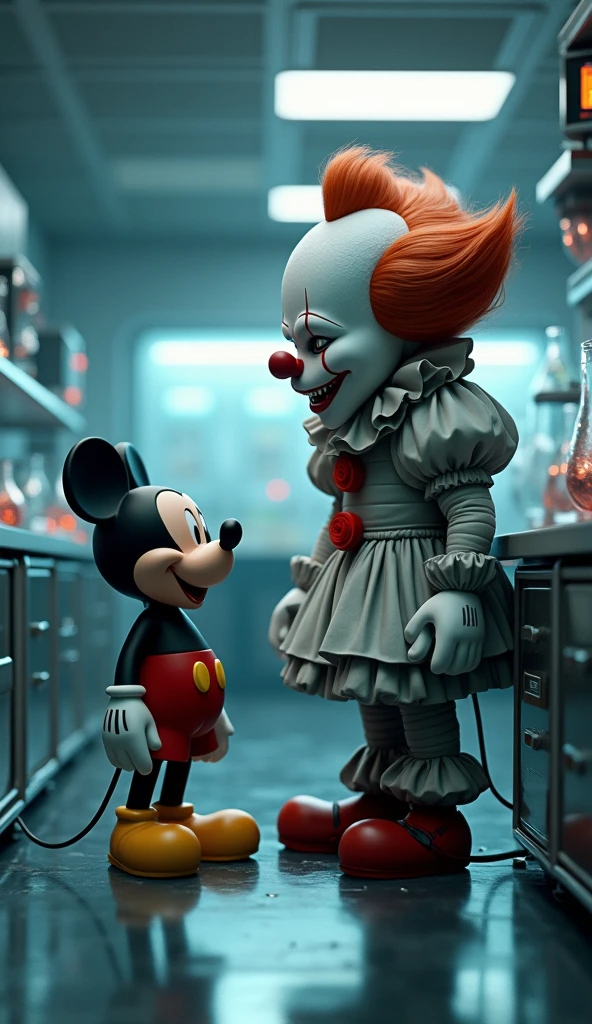 Create a realistic photo image of the Pennywise character and Mickey ...