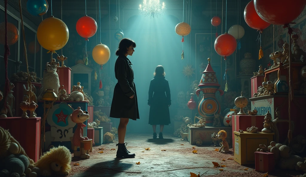 A female detective looking back , See a shadow disappearing among the ...