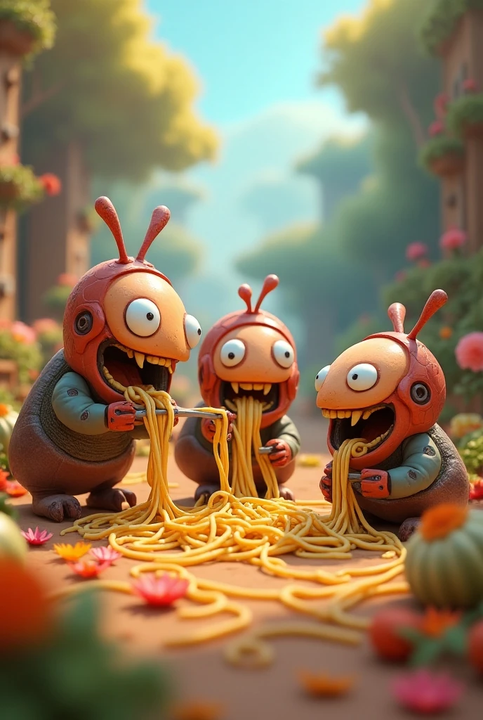 Sprunki Incredibots eating noodles - SeaArt AI