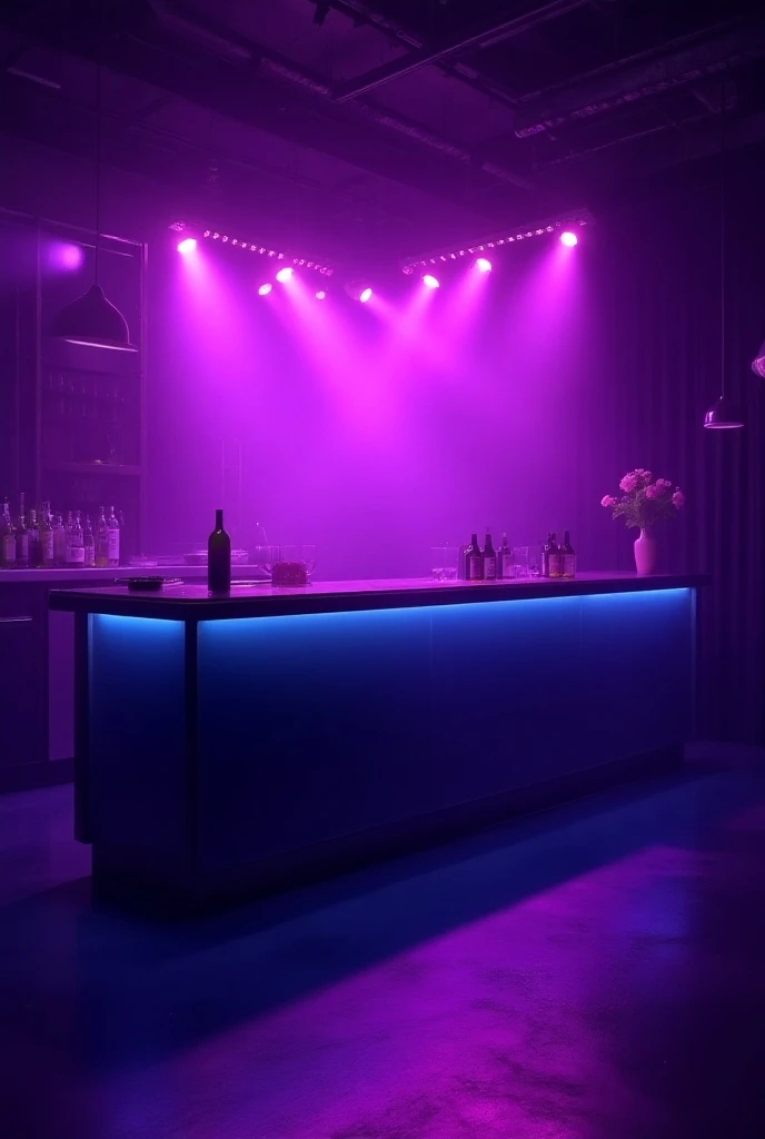 A bar, purple lights, by the counter, practical, high quality - SeaArt AI