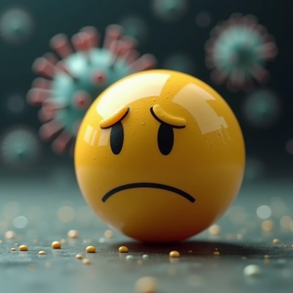 The main focus of the image is a yellow emoji , with a sad expression ...