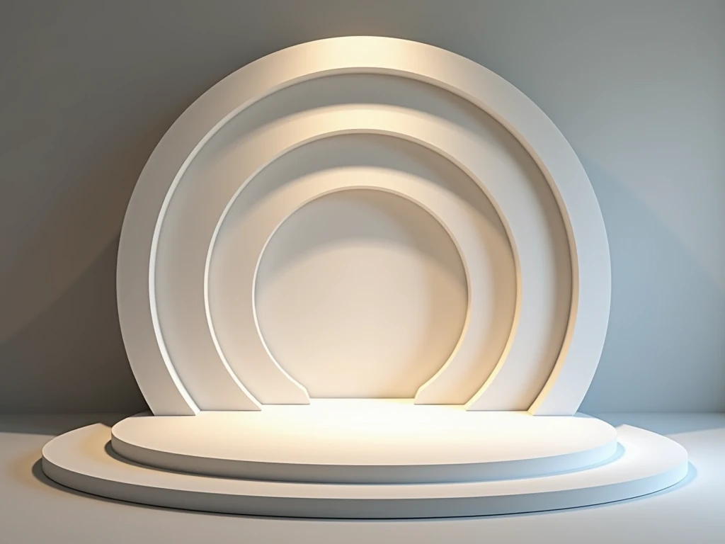 "Create a minimalist set design featuring concentric circles with laser ...