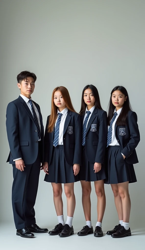 Group models teen school uniform in studio with photographer - SeaArt AI
