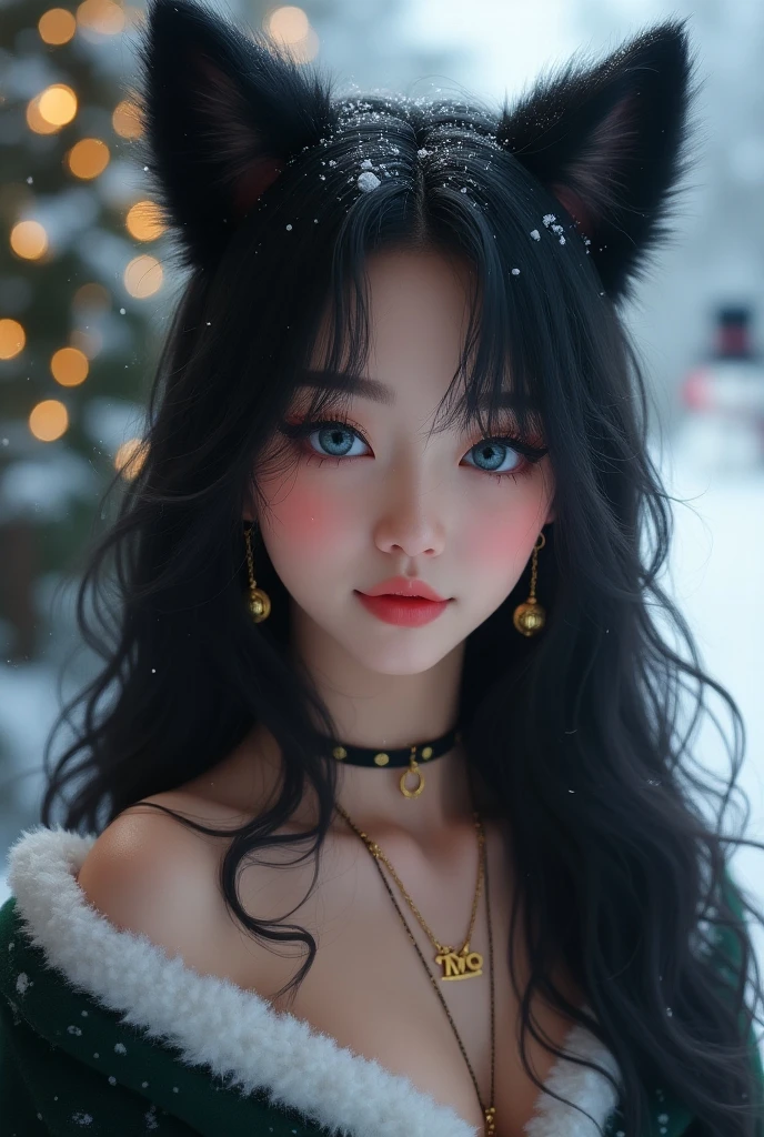 Cat Ears, Christmas-like Cosplay, Gold MYO Letter Necklace, Blue Eyes ...