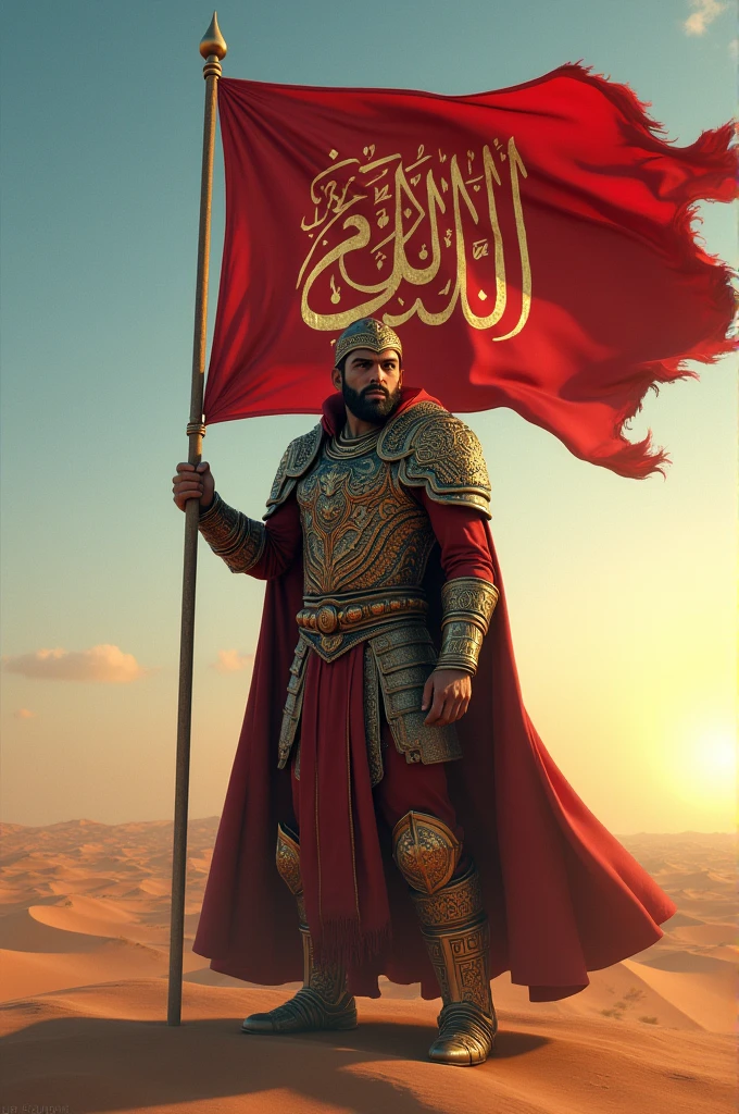 A Muslim warrior with Kalima flag - SeaArt AI