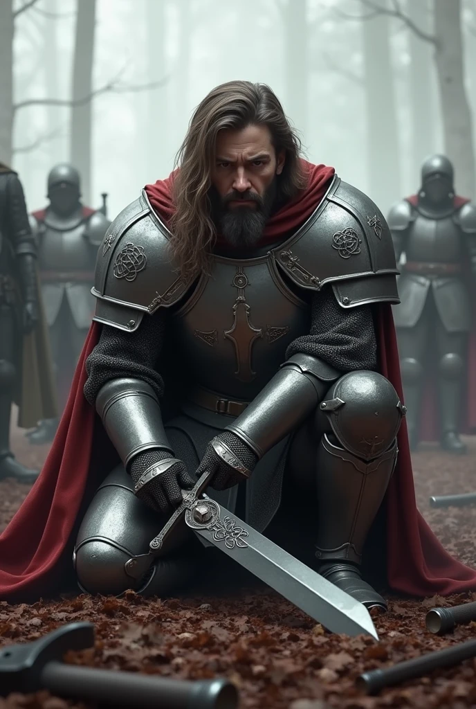 Image is a dramatic, fantasy-style digital artwork depicting a medieval ...