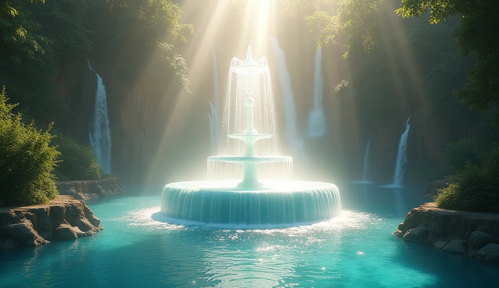 A radiant, pure ethereal fountain in a peaceful, heavenly setting ...