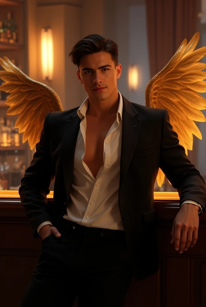 In an upscale, enchanted lounge, a tall, devastatingly handsome - SeaArt AI