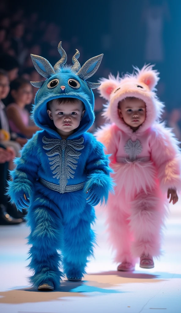 Create a 9-month-old baby with a royal blue mystical creature costume ...