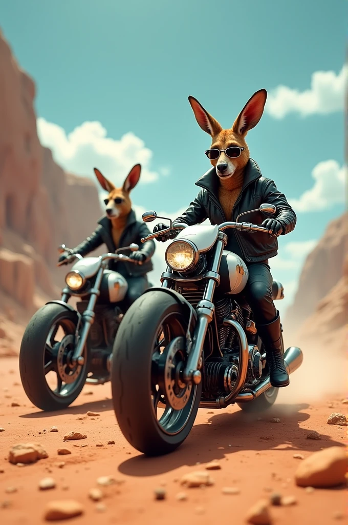 Stylish kangaroos on motorcycles - SeaArt AI