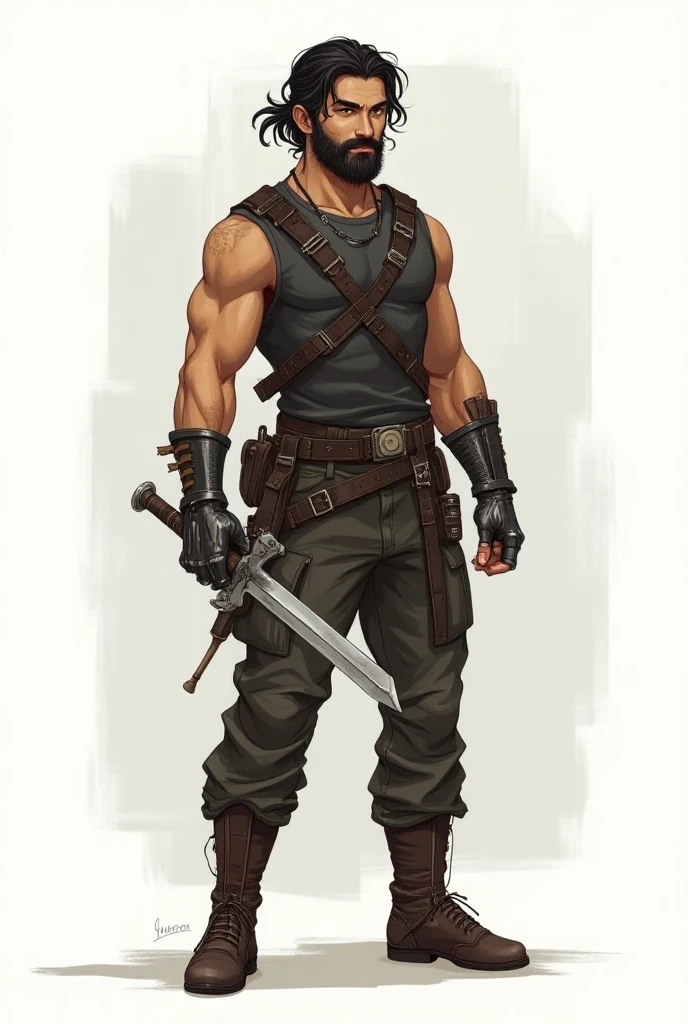 A full-body illustration of Lucas, a young human warrior with a blend ...