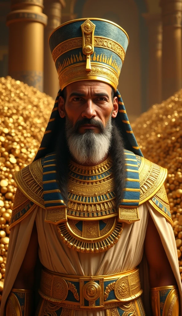 A close-up of a wealthy man in ancient Egyptian times, dressed in ...