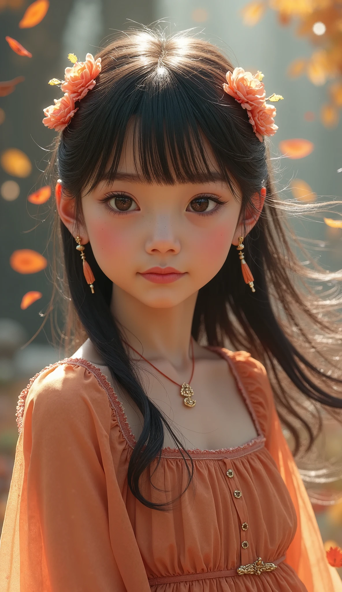 A beautiful young girl in an enchanting fantasy landscape, delicate ...
