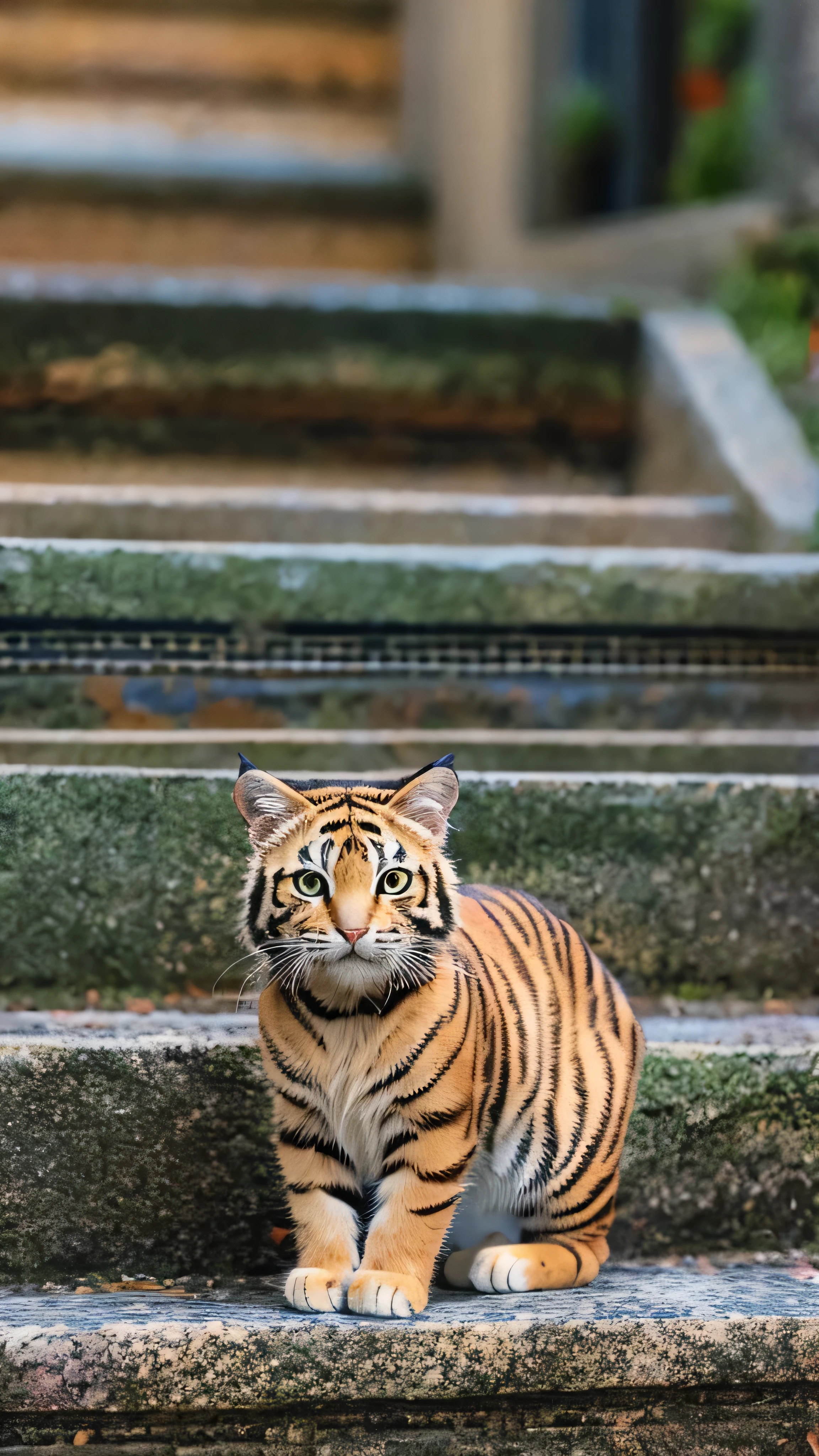 (1110) Cat on the stone steps created with SeaArt AI