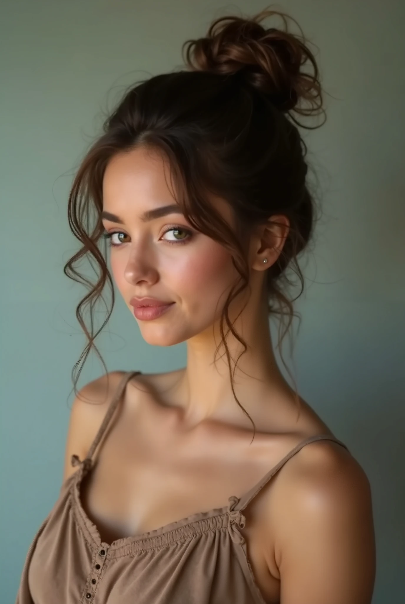 Insanely beautiful lady with messy bun hairstyle, 8k - SeaArt AI