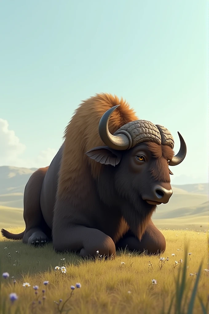 Kneeling buffalo - SeaArt AI