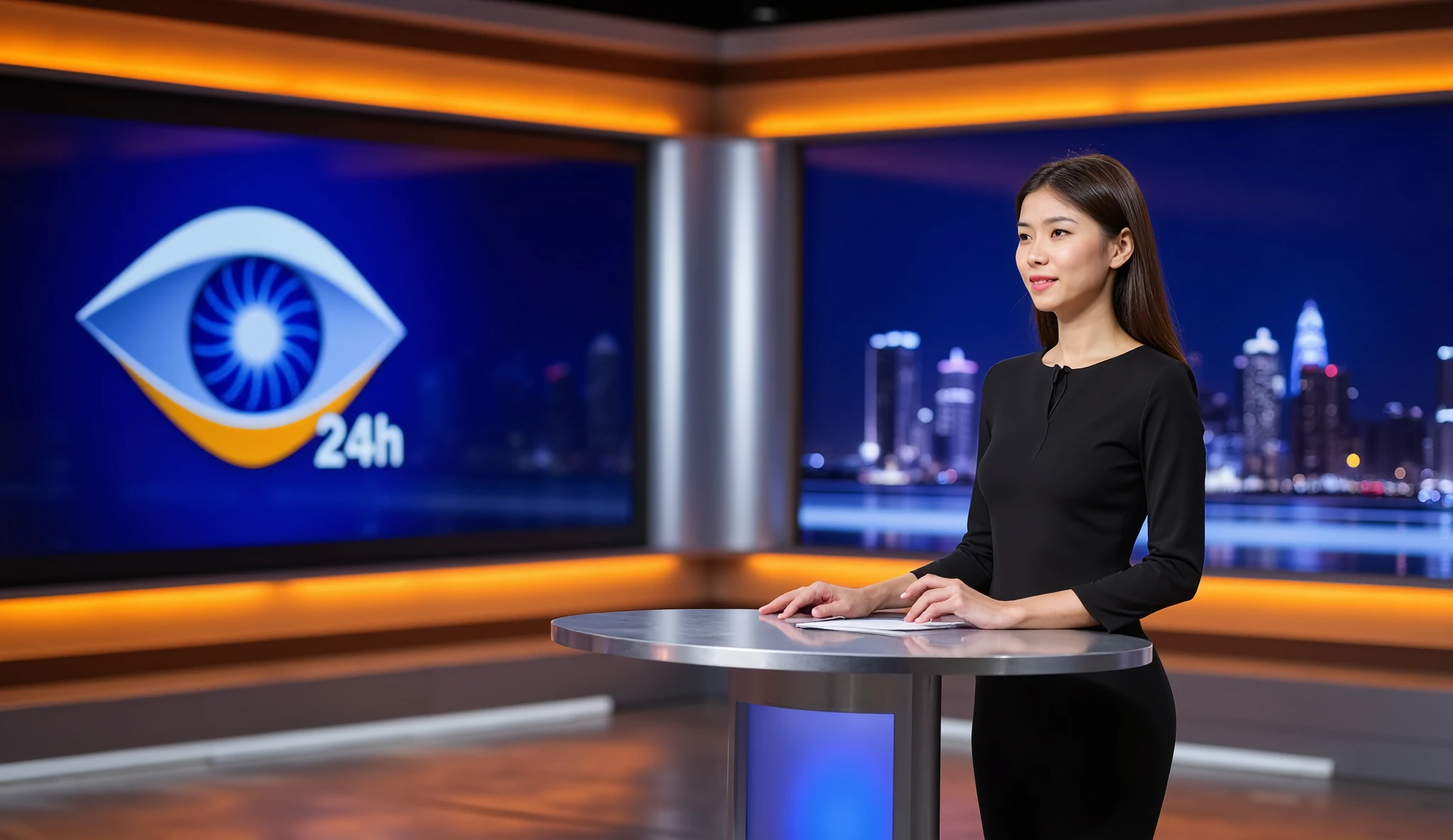 A charming Vietnamese female presenter stands poised at an advanced ...