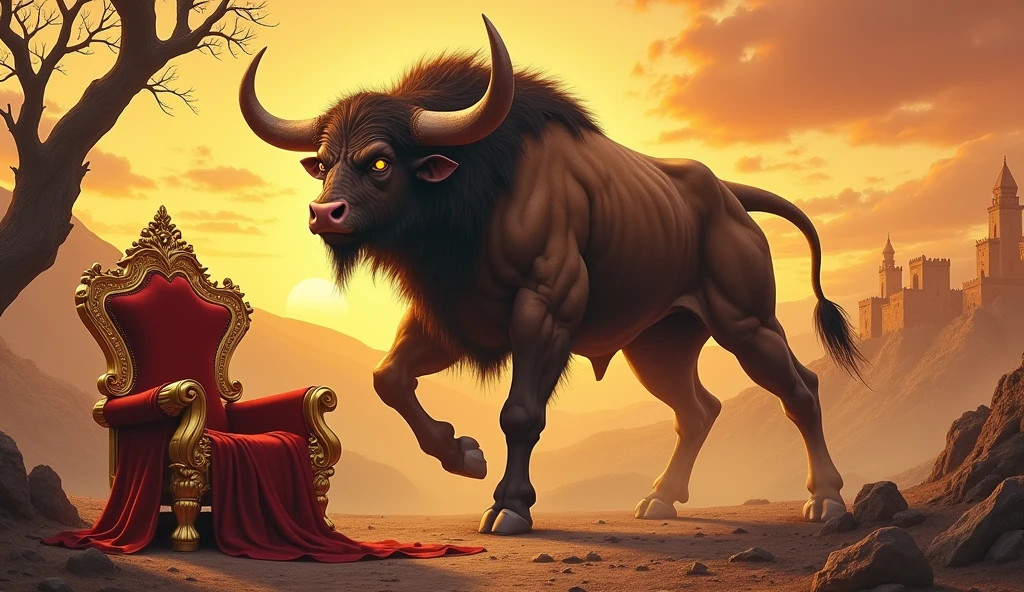 Create an imposing, powerful bull representing the strength and pride ...