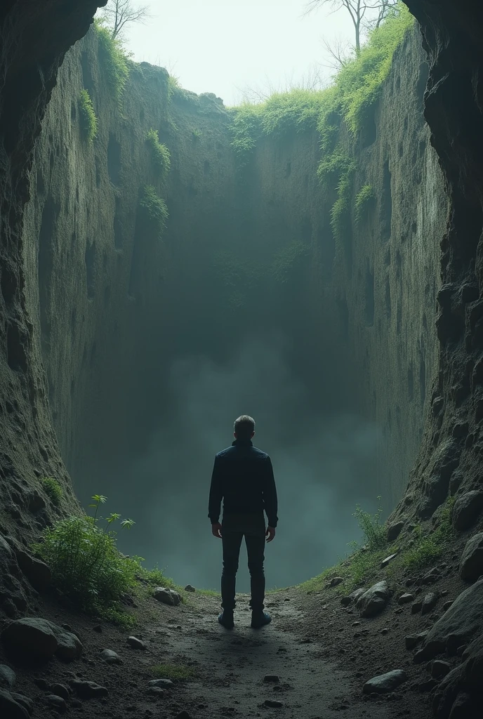A man standing in front of an old pit - SeaArt AI