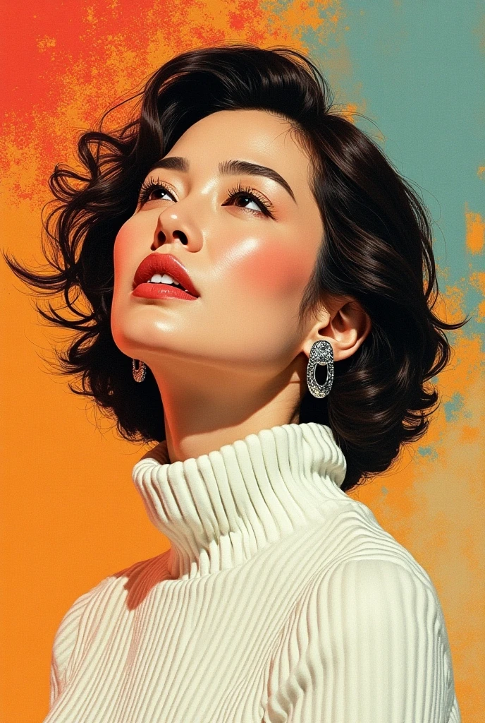 A lower-angle pop art-gekiga-style portrait of Ayano Fujisaki - SeaArt AI