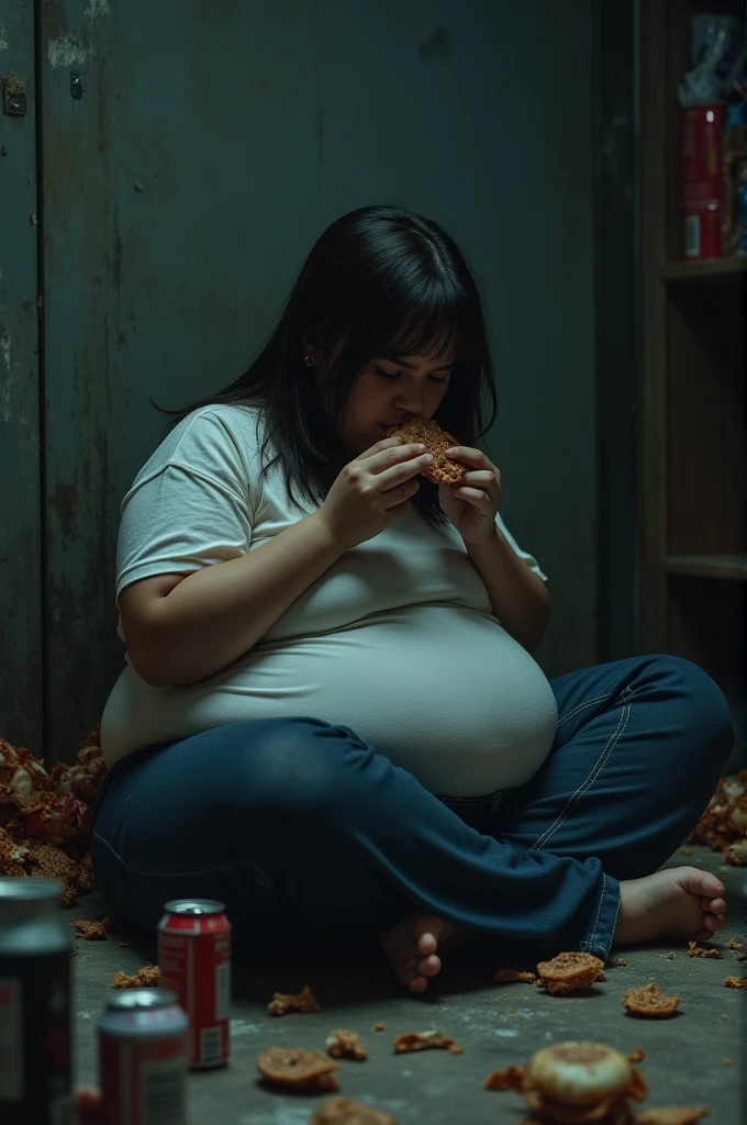 Immobile fat teen girl eating - SeaArt AI